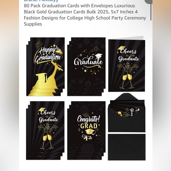 no brand | Party Supplies | Luxurious Black And Gold Graduation Cards 8 ...